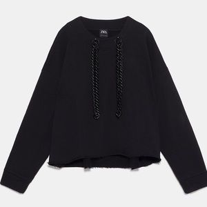 Zara | Tops | Zara Black Sweatshirt With Chain Trim | Poshmark